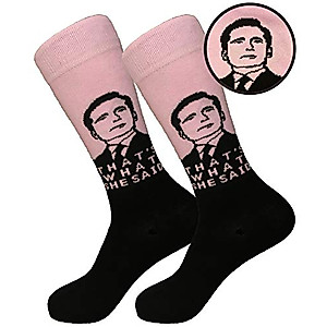 Balanced Co. That's What She Said Dress Socks Michael Scott Funny Socks Crazy Socks Casual Cotton Crew Socks (Pink)
