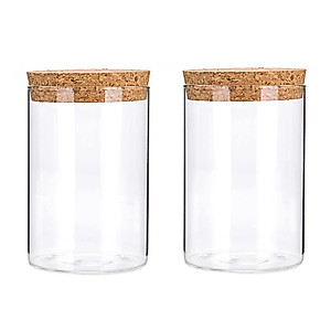 VASANA 2PCS Glass Food Storage Containers 300ml/10oz Kitchen Storage Containers With Cork Lids Empty Clear Glass Bottles for Coffee Bean Dry Goods Tea Storage