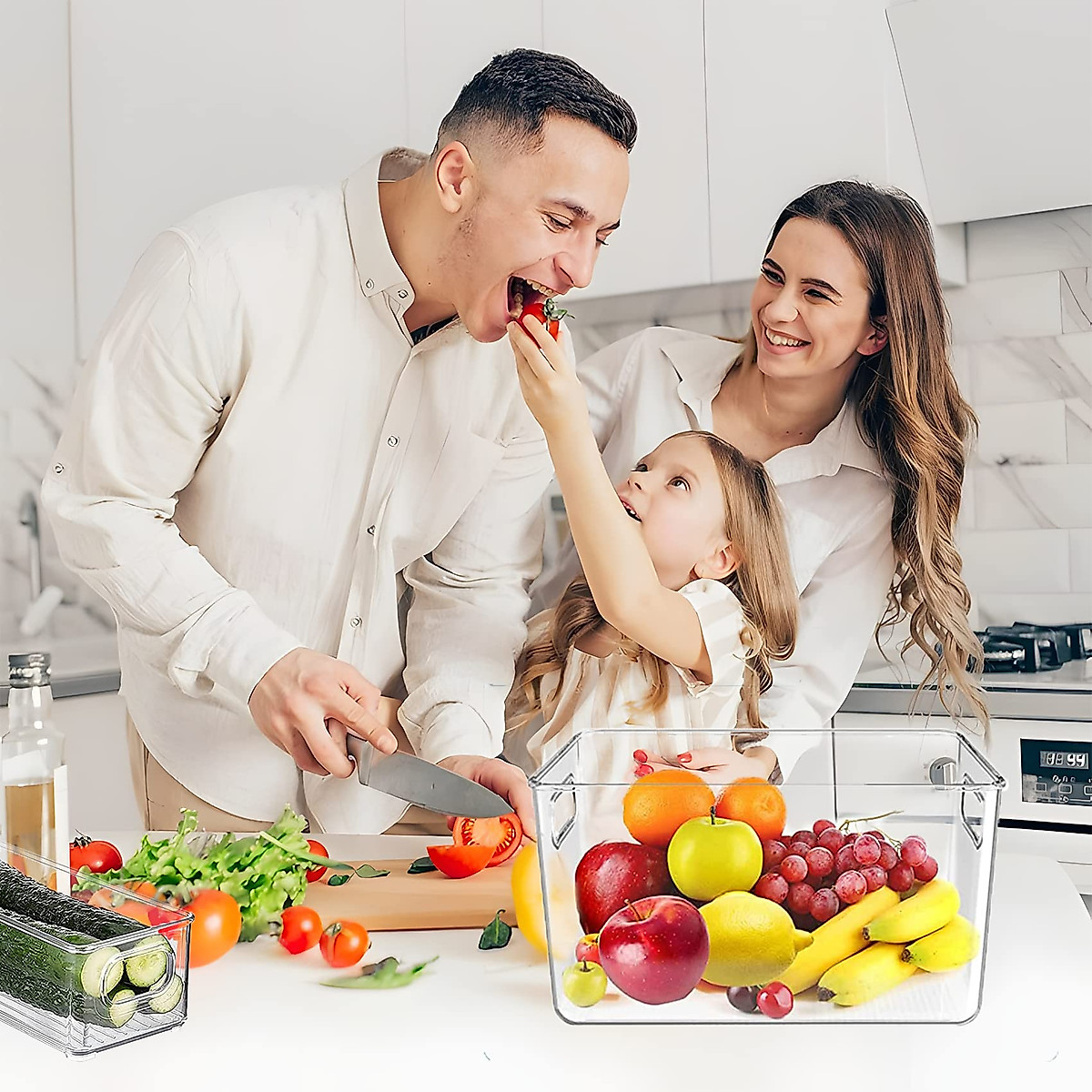 SKYJUNS 8 pack Clear Plastic Storage Bins, Pantry Organization and Storage, Clear Organizing Bins for Kitchen Organization, Freeze Storage, Cabinet Organization (4L+4S)