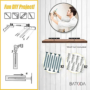 BATODA - 6" Floating Shelf Bracket Heavy Duty (8 pcs)-Solid Steel Blind Shelf Supports - Hidden Brackets for Floating Wood Shelves - Blind Shelf Support - Shelving Mounting Hardware Included (Pack 8)