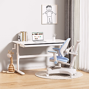 Fosheni Ultimate Kids Adjustable Study Desk - Height-Adjustable [39" x 23"] Children's Workstation with Large Desktop, Storage Drawer, and Ergonomic Design - Ideal for Writing,Reading,White