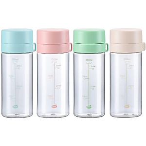 SEAYIN 12oz Kids Small Water Bottle for School Lunch Plastic Reusable Juice Bulk Cute Mini Kawaii Crunch Cups Portable Cereal Refillable Milk Mug for Smoothie Coffee Tea Snacks and Other Drinks Beverage (350ml, 4 pcs)