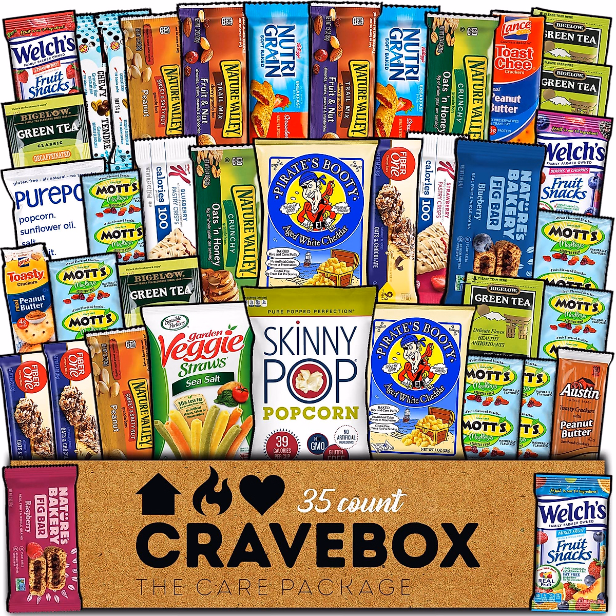 CRAVEBOX Healthy Snack Box (35 Count) Valentines Variety Pack Care Package Gift Basket Kid Men Women Adult Nuts Health Nutrition Assortment College
