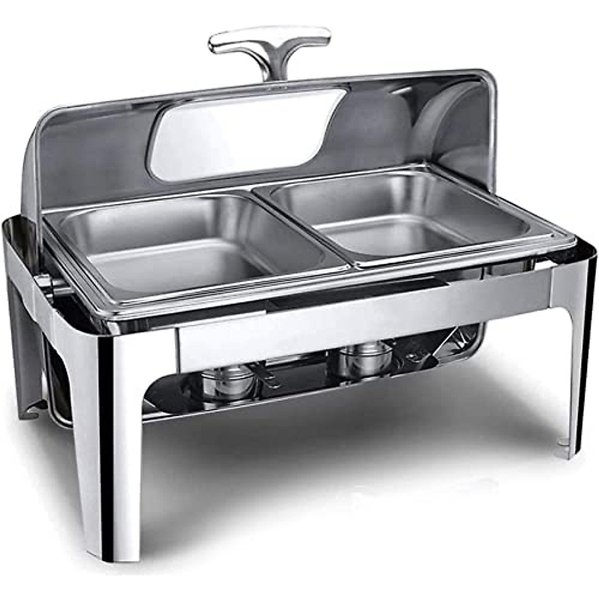 UZOURI 9L Stainless Steel Chafing Dish Set Buffet Silver Catering Warmer Set, Rectangle Chafing Dish Set, for Buffet Catering Kitchen Party(Size:Single Grid) (Double Grid)