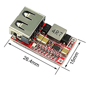 ALAMSCN DC-DC Buck Converter Car USB Charger Module 6-24V 12V 24V to 5V 3A Step Down Voltage Regulator Power Supply Module(Pack of 5) Red