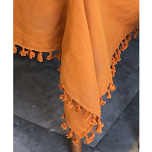 Dumlanrick Linen Table Cloth with Tassel - 100% Pure Linen 60x84 Inch Caramel Tablecloth, Washable Table Cover for Kitchen Dining Rectangle Tables Decoration