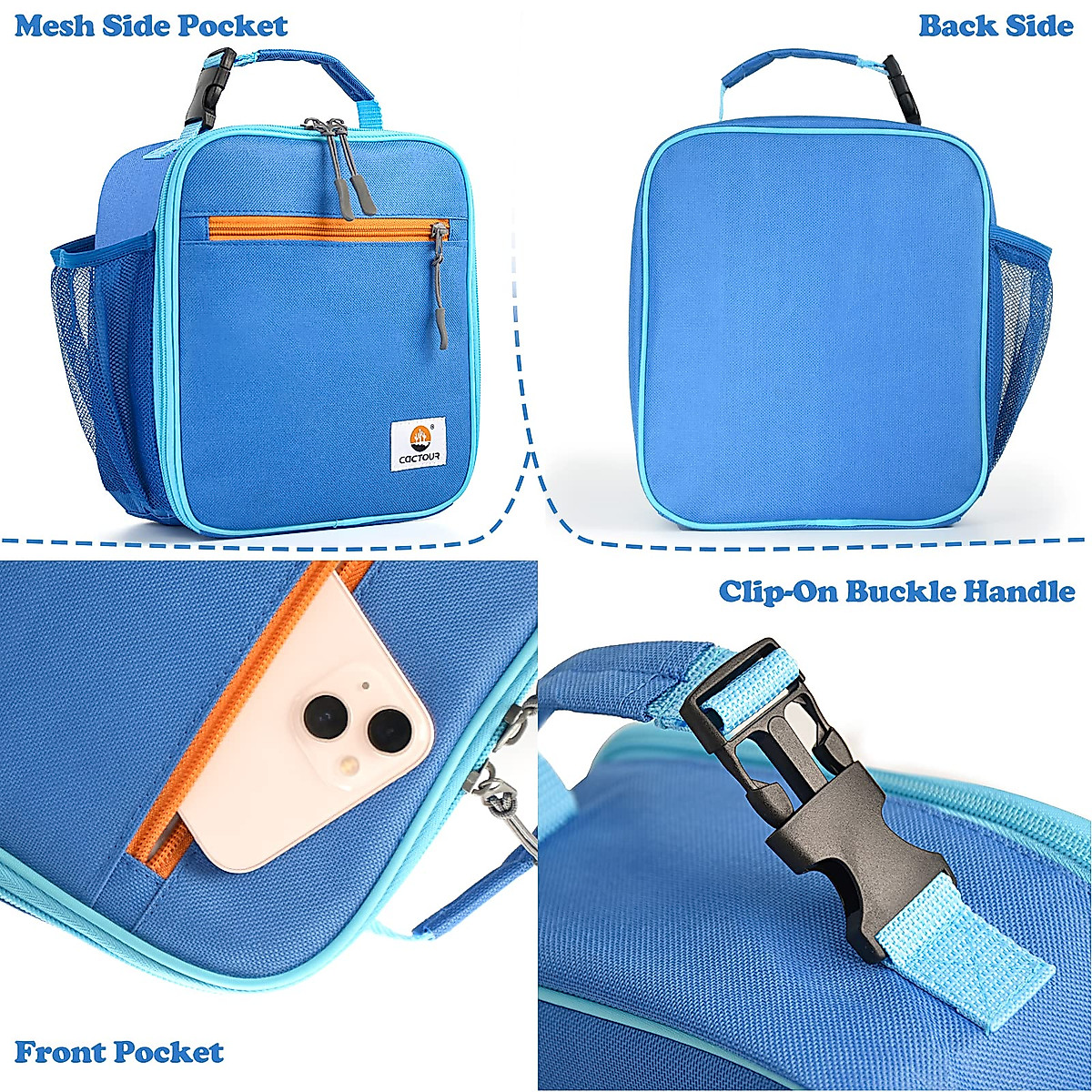 CaCTOUR Lunch Box Kids,Premium Insulated Lunch Bag for Girls Boys,Soft Bag Mini Cooler Back to School Thermal Reusable Lunch Bag for Work School Picnic (Blue)