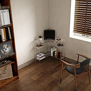 Eglaf Acrylic Triangle Corner Desk - Computer Desk with Storage for Small Space, 90-Degrees, 28.5 x 28.5 inches, Home Office Desk Study Desk, for Living Room, Bedroom, Office, Easy Assembly