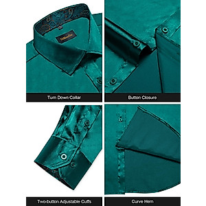 DiBanGu Men's Teal Satin Dress Shirts Casual Silk Casual Dance Party Shirt for Men Wrinkle Free Tuxedo Shirt
