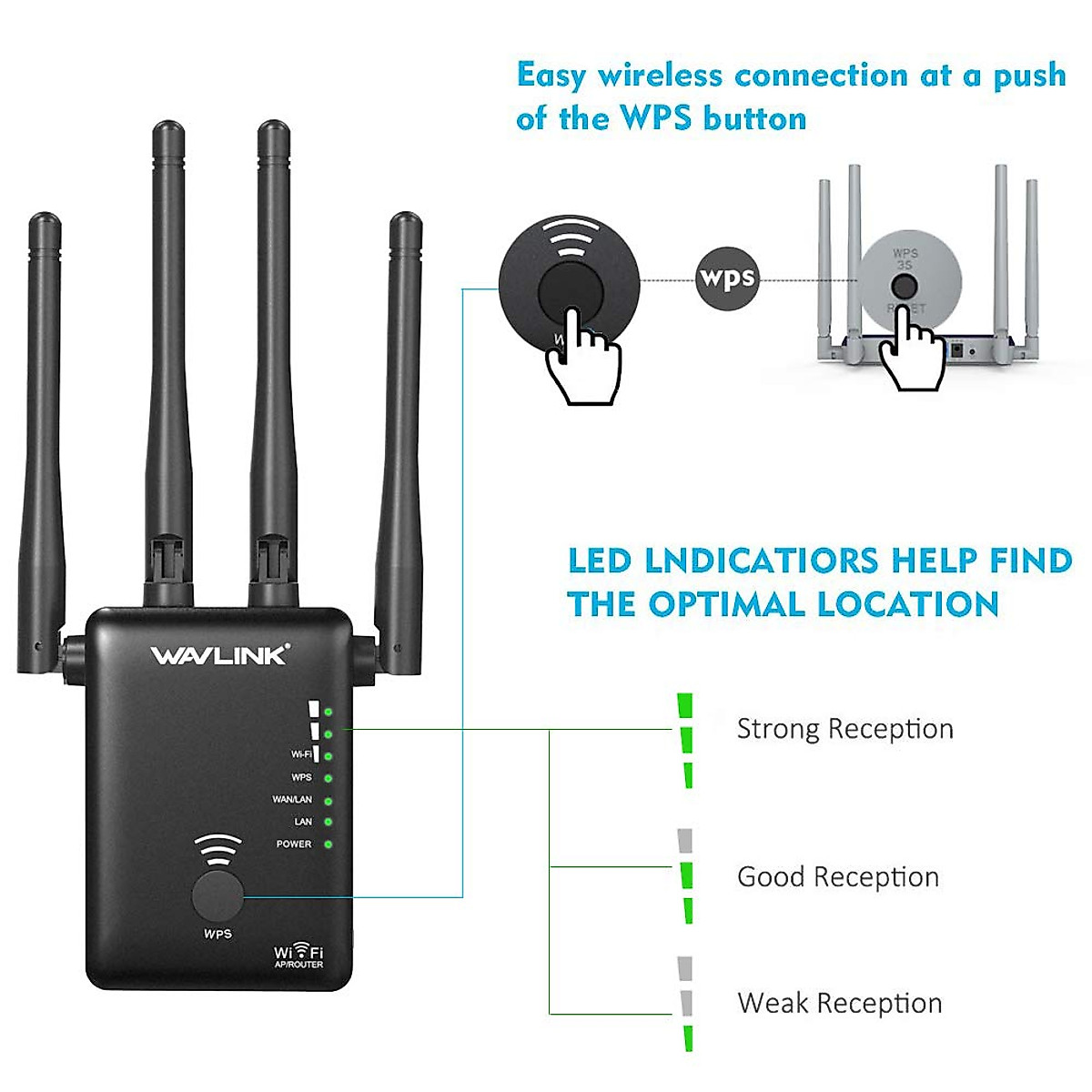 AC1200 WiFi Extender, WAVLINK WiFi Range Extender Signal Booster for Home, Internet Booster Covers up to 10000sq. ft and 45 Devices,Dual Band, WiFi Repeater/Access Point/Router Mode, WPS
