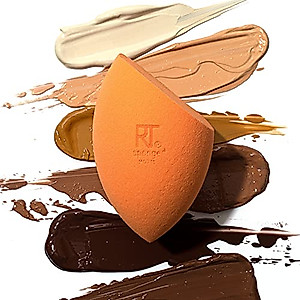 Real Techniques Miracle Complexion Sponge + Travel Case, Makeup Blending Sponge, For Foundation, Sponge Case for Travel, Light To Medium Coverage, Natural, Dewy Makeup, Latex-Free Foam, 2 Piece Set