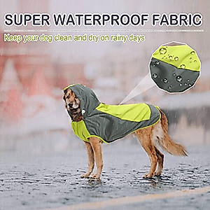 Hooded Dog Raincoat, Portable Pet Waterproof Jacket Coats,Pet Raincoat with Reflective Strips for Large/Medium Dogs Puppies Outdoor,Green