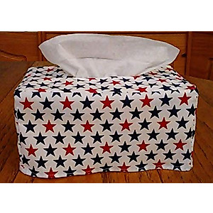 Tissue Box Cover, Rectangle, Patriotic Bold Red And Blue Stars on White Fabric Tissue Box Cover, Handmade, Free Shipping