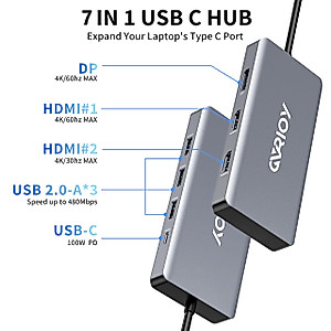 USB C to Dual HDMI Adapter, Multi Display Docking Station Dual Monitor with 2 HDMI, Displayport, 100W PD, 3 USB Ports, USB C Hub Multiport Dongle Compatible with MacBook/Dell/HP/Lenovo Laptops