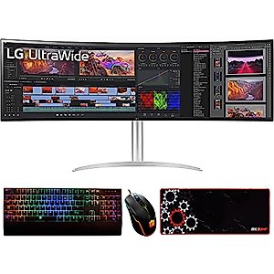 LG 49WQ95C-W 49" 32:9 UltraWide Dual QHD Nano IPS Curved Monitor Bundle with Deco Gear Mechanical Gaming Keyboard, Deco Gear Wired Gaming Mouse and Deco Gear Gaming Mouse Pad