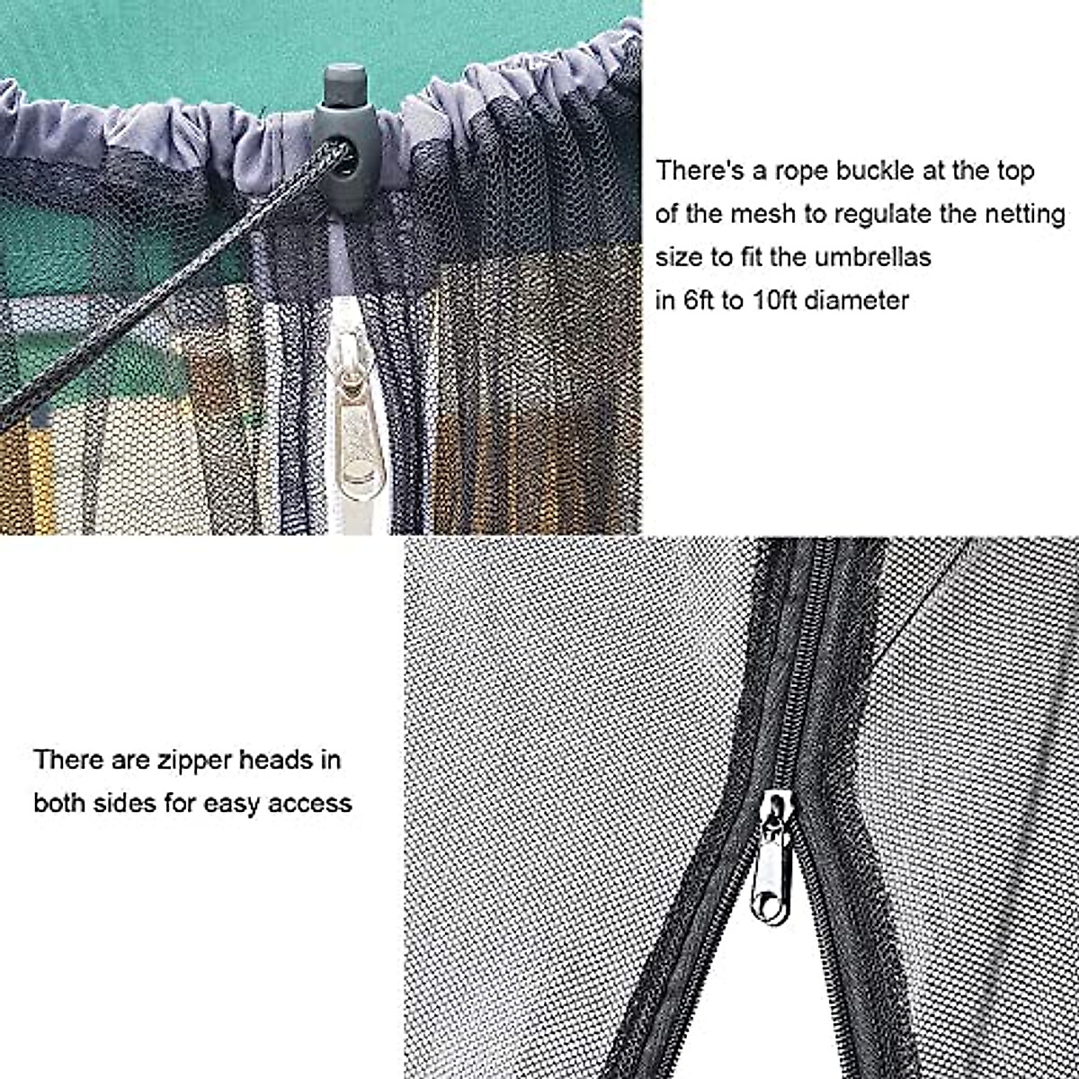 cjc Patio Umbrella M-osquito Netting with Zipper Door, Polyester Mesh Screen, Height Diameter Adjustable, for Outdoor Patio Garden (Black, 11-12FT)
