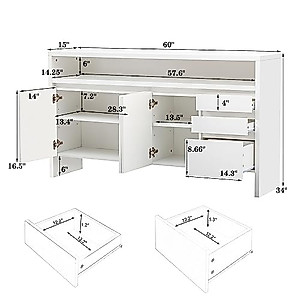 60" Sideboard Storage Cabinet Modern MDF Buffet Cabinet with Double-Storey Tabletop, 3 Door & 3 Drawer Kitchen Pantry Cupboard Entryway Console Cabinet for Hallway Living Room