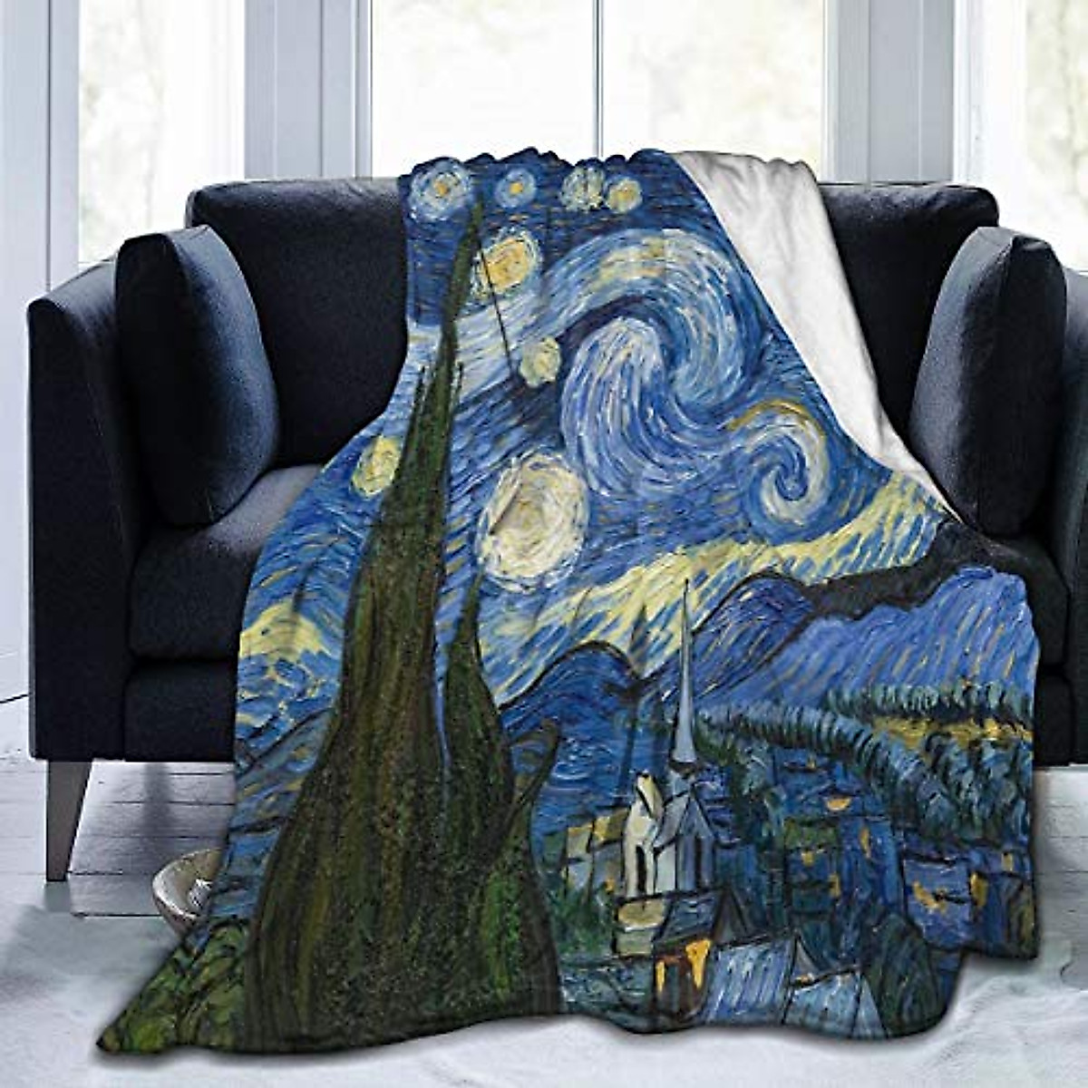 Fleece Plush Throw Blanket Comforter Vincent Van Gogh Art Oil Painting Starry Night Faux Fur Soft Cozy Warm Fluffy Microfiber Fuzzy Blanket for Bed Couch Sofa Chair Fall Nap Travel Camp