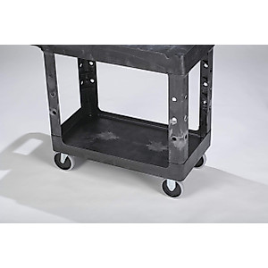 Rubbermaid Commercial Products 2-Shelf Utility/Service Cart, Small, Lipped Shelves, Ergonomic Handle, 500 lbs. Capacity, for Warehouse/Garage/Cleaning/Manufacturing (FG450088BLA)