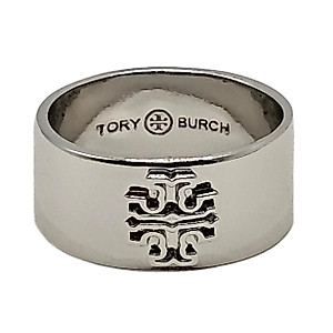 Tory Burch 136014 Britten Tory Silver Tone Logo Band Women's Ring Size 8
