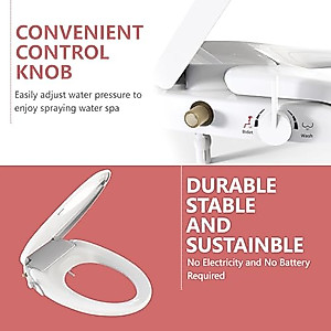 Bidet Seat, Non-Electric Bidet Toilet Seat Swash seat with Adjustable Ambient Water and Dual Nozzle System for Bathroom Airbnb, Easy Installation, Fit for Elongated Toilet, White Bidet Attachment