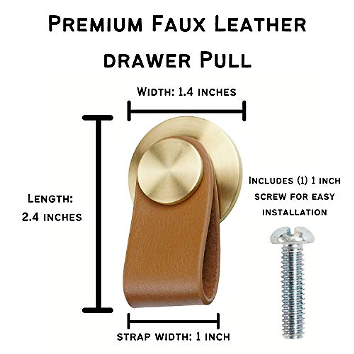 Happy Wicks Leather Pulls – Premium Faux Leather Cabinet Pulls – Set of 4 Leather Drawer Pull for Wardrobe, Kitchen, Bathroom – Heavy-Duty Design – Easy Installation – Modern and Simple Drawer Strap