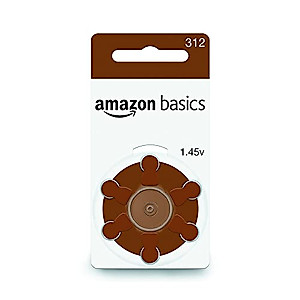 Amazon Basics 1.45 Volt Hearing Aid Batteries, Brown Tab - Pack of 60, Size 312 - Improved Performance