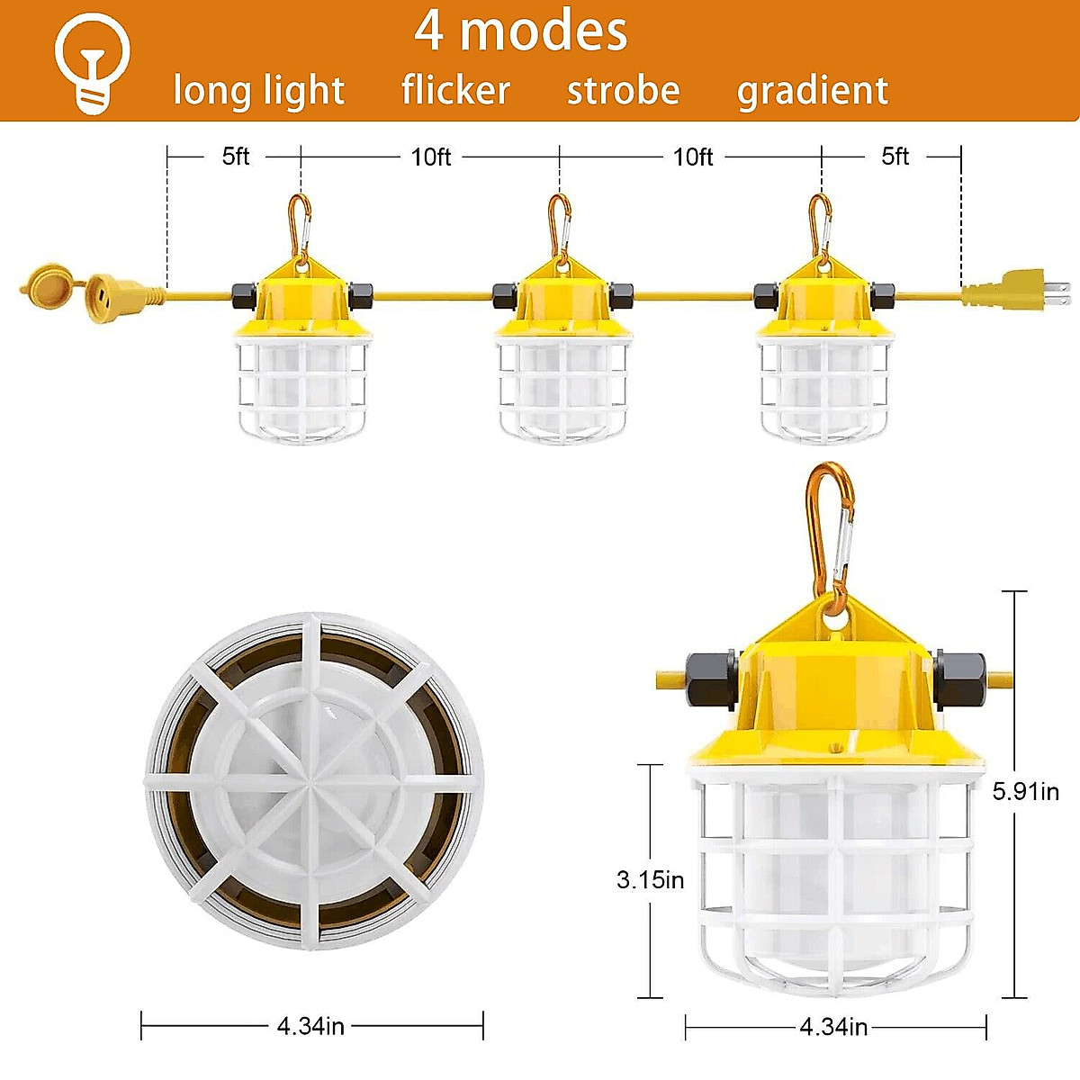 RIUVAO 100ft LED Color Changing RGBW Construction String Lights, 150W 15000LM Super Bright LED String Work Lights, Dimmable Construction Temporary Lights (100ft-RGB)