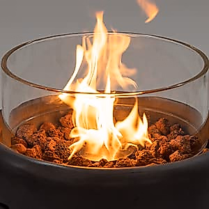 HOMPUS Propane Patio Fire Pit 40,000 BTU 16-inch Round Concrete Gas Fire Pit w Wind Guard,Lava Rocks and Rain Cover,Outside Smokless Firepit Column Outdoor Furniture for Garden,Deck,Backyard(Grey)