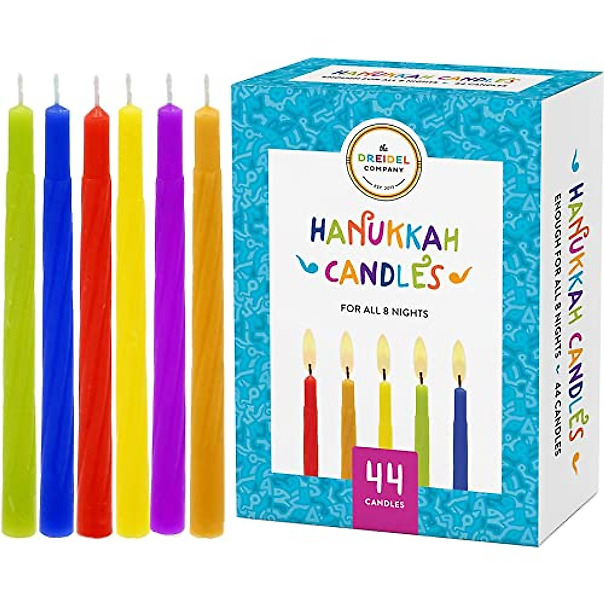 The Dreidel Company Menorah Candles Chanukah Candles 44 Colorful Hanukkah Candles for All 8 Nights of Chanukah (Single-Pack)