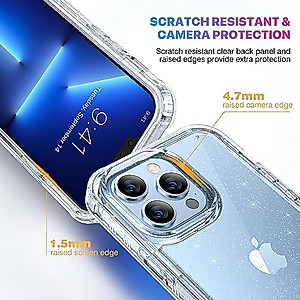 Diaclara Designed for iPhone 13 Pro Max Case [2023 New] Full Body Case with Built-in Touch Sensitive Anti-Scratch Screen Protector, Shockproof Phone Case for iPhone 13 Pro Max 6.7" (Clear Glitter)