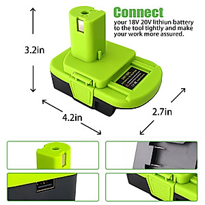 URUN DM18RL Battery Adapter for Dewalt 20V to Replace for Ryobi P108 P109 Battery, for Milwaukee M18 18V Battery Convert for Ryobi 18V Power Tools with USB Port-Green (No Battery)