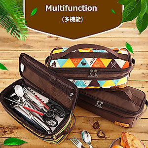 Azarxis Camping Cooking Utensils Organizer Bag Travel Storage Bag Portable Small Stuff Case for Storing Flatware Cutlery Digital Accessories Cosmetics Makeup Brushes (Brown with Triangle Shape)