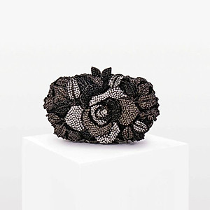 DEBIMY Rose Flower Crystal Purses Sparkly Rhinestone Evening Clutch for Women Wedding Party Cocktail Handbags Silver