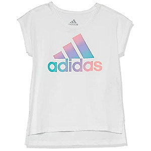 adidas Girls 2 Piece Graphic Tee & Mesh Short Set, White With Purple, 2T