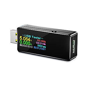 USB 3.0 Tester, Eversame IPS Color Display Digital Multimeter Voltmeter Current and Voltage Monitor, DC 5.1A/30V/150W Power Meter Tester, Test Speed of Chargers, Cables, Capacity of Power Banks-Black