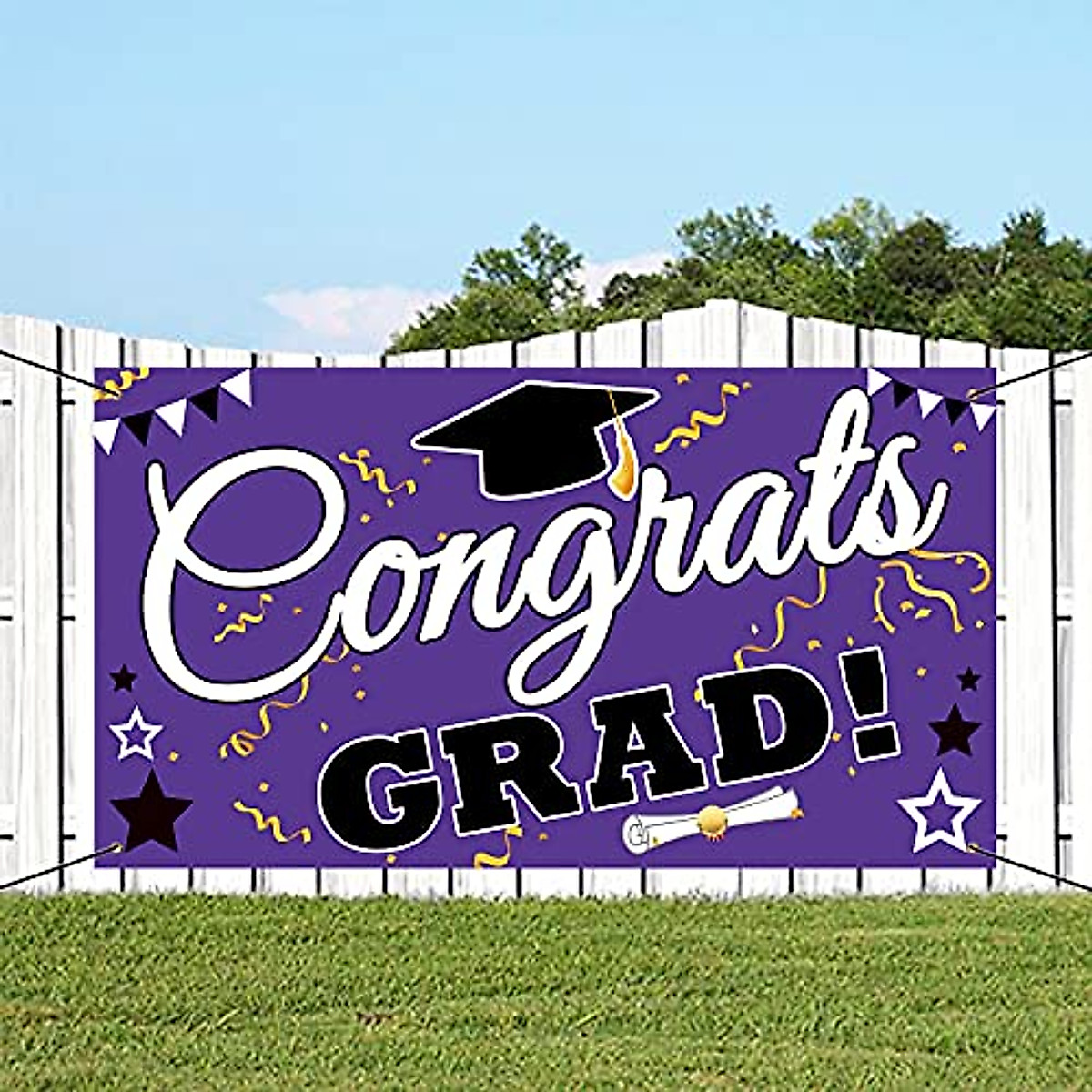 Bunny Chorus Graduation Decorations 2023 Party Backdrop Banner, Extra Large 71" x 40" Purple Black Photo Booth Props Decorations, Congrats Grad Home for Outdoor Indoor Supplies