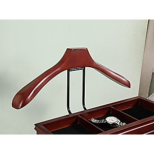 Proman Products Bombay Suit Valet Stand VL16700 with Drawer, Top Tray, Contour Hanger, Trouser Bar, and Shoe Rack, 18" W x 16" D x 48" H, Mahogany