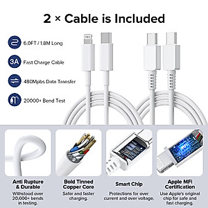 USB C Fast Charger 100W GaN 6 Port Charging Station Block Hub 3 USB C and 3 QC USB A Wall Charger Adapter Plug with 2Pack 6FT Fast Charging Cable for iPad iPhone 15 14 13 12 Pro Max Pixel Note Galaxy