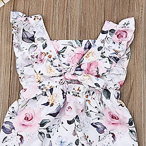 Kuriozud Newborn Infant Baby Girl Floral Ruffle Bowknot Romper Bodysuit One-Piece Jumpsuit Summer Outfits Clothes (12-18 Months, Floral)