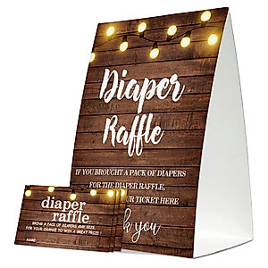 Yuansail Diaper Raffle Tickets For Baby Shower, Vintage Wood Farmhouse Themed Cards,Party Favors For Baby Showers Game Cards, 1 Sign & 50 Cards Per Pack – (bb020-niaobu)
