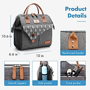Lekesky Lunch Bag for Women Insulated Lunch Box Leakproof Lunchbox for Adult Work, Grey