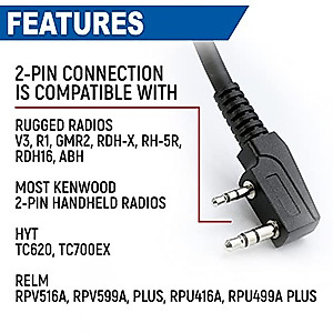 Rugged Remote Shoulder Speaker Mic for Off Road Racing Radios 2-Pin Kenwood & Baofeng – Connects to Two Way Handheld Radio and 3.5 Ear Piece Jack