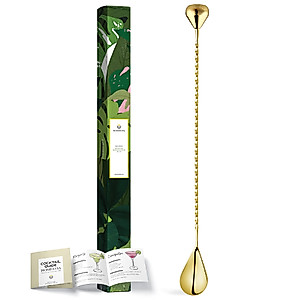 Homestia 2 in 1 Drink Stirrer Stainless Steel Long Spoon, Golden Cocktail Spoon Long Handle Muddler Spoon, 12" Mixing Spoons Cocktail Stirrers for Drinks, with Droplet-Shaped Muddler for Cocktails