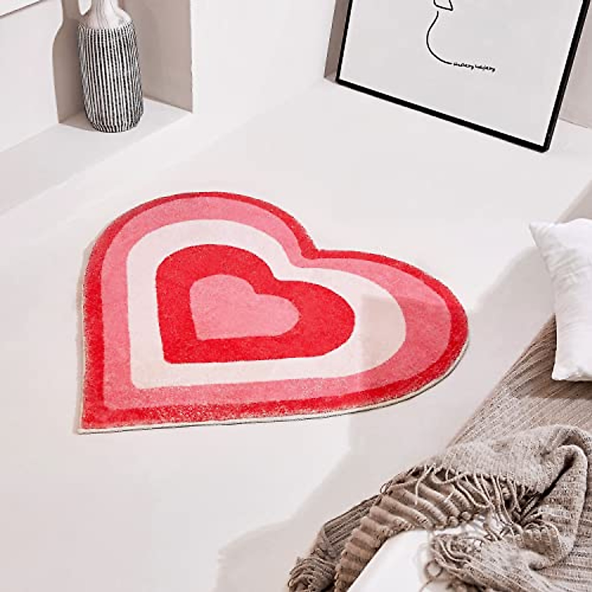 Snack Break | Cute Red Heart Rug for Bathroom, Bedroom and Living Room | Non-Slip Backing | Ultra Soft Machine Washable Microfiber