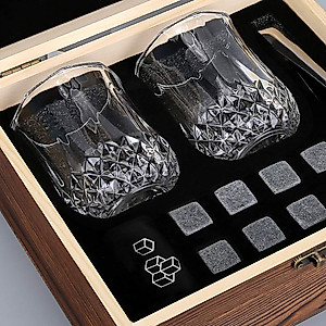 Whisky Glass Set for Men, Elegant Whisky Stones Set Included 8 Granite Whisky Rocks Chilling Stones and 2 Whisky Glasses, Nice Gift for Father’s Day, Valentine's Day and Anniversary