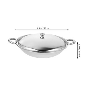 HOLIDYOYO Stir Frying Pan Skillet with Lid Stainless Steel Wok Cooking Pan Japanese Shabu Hot Pot Induction Pan Double Handles Portable Cookware for Home Kitchen Restaurant 10in
