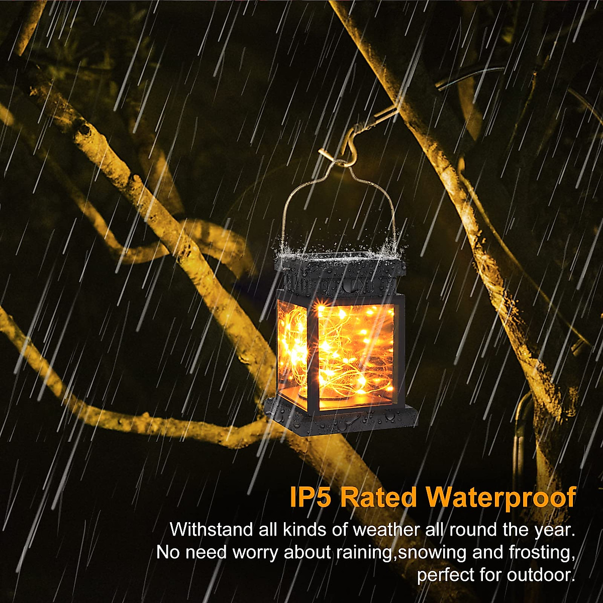 PAMKER 2 Pack Outdoor Solar Lights Christmas Solar Lanterns Outdoor Waterproof Hanging Lantern Decorative Outdoor Solar Lamp LED Solar Powered Lighting for Table Garden Patio Yard Party Black