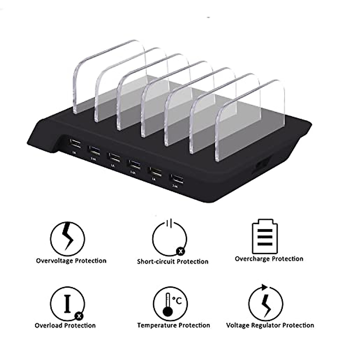 USB Charging Station Dock - 7-Port - Fast Charge Docking Station for Multiple Devices - Multi Device Charger Organizer - Compatible with Apple iPad iPhone and Android Cell Phone and Tablet