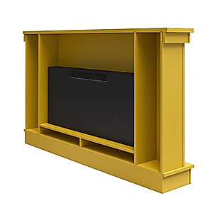 Novogratz Waverly Wide Mantel with Linear Electric Fireplace & Crystal Ember Bed, Mustard Yellow